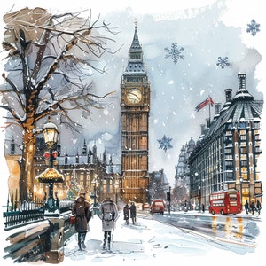 Christmas in London Clipart Bundle, 16 High-quality JPG, Craft Art ...