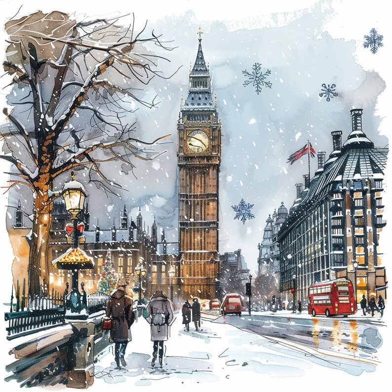 16 Christmas in London Clipart Bundle, 16 High-quality JPG, Craft Art ...