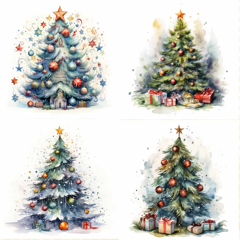 14 Watercolor Christmas Tree Clipart Bundle, High-quality JPG, Nursery ...