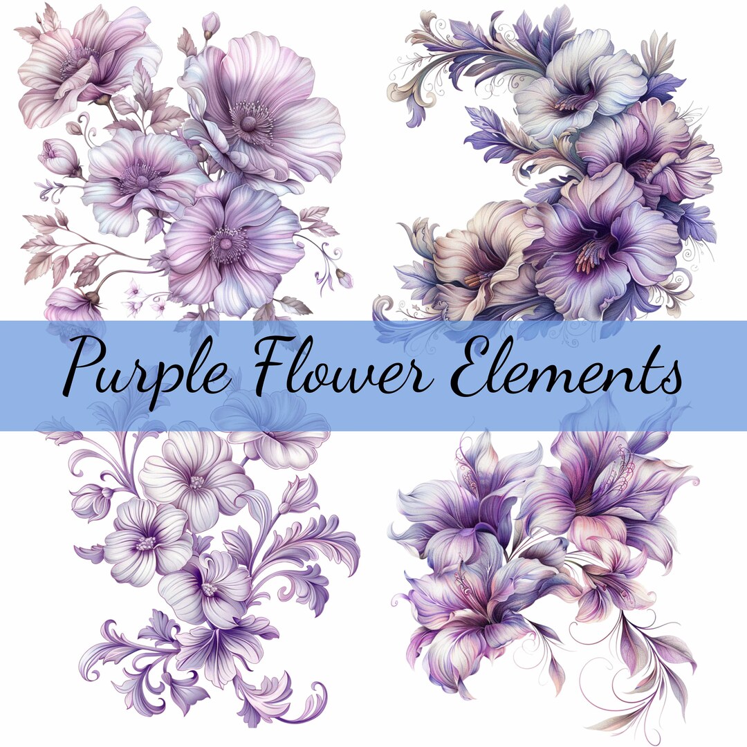 16 Purple Flower Page Elements Clipart Bundle, 16 High-quality JPG ...