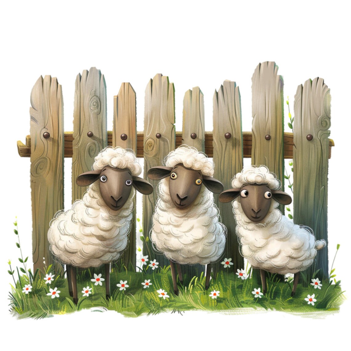 16 Cute Sheep on a Farm Fence Clipart Bundle, 16 High-quality JPG ...