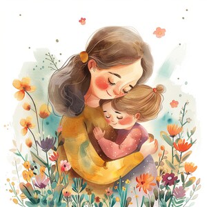 Mom and Child With Flowers Clipart Bundle, 16 High-quality JPG, Craft ...