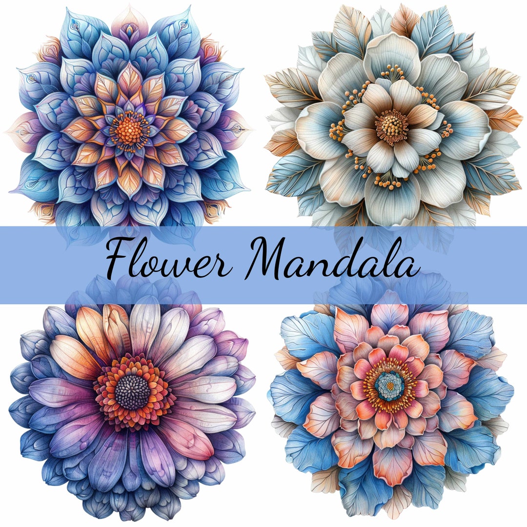 16 Flower Mandala Clipart Bundle, 16 High-quality JPG, Craft Art, Card ...