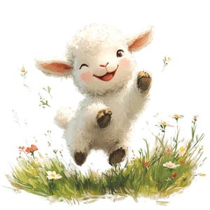 14 Cute Lamb Leaping Folk Art Clipart Bundle Transparent PNG Download ...