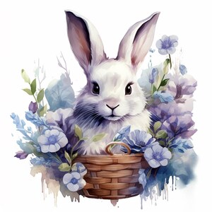 10 Bunny in Easter Basket W Flowers Clipart Bundle, High-quality JPG ...