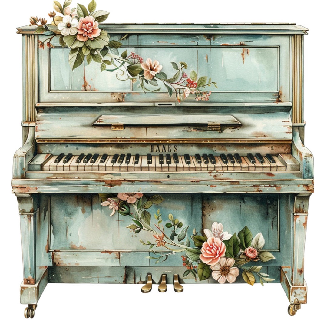 Floral Piano Flower Clipart Bundle, 16 High-quality JPG, Craft Art ...