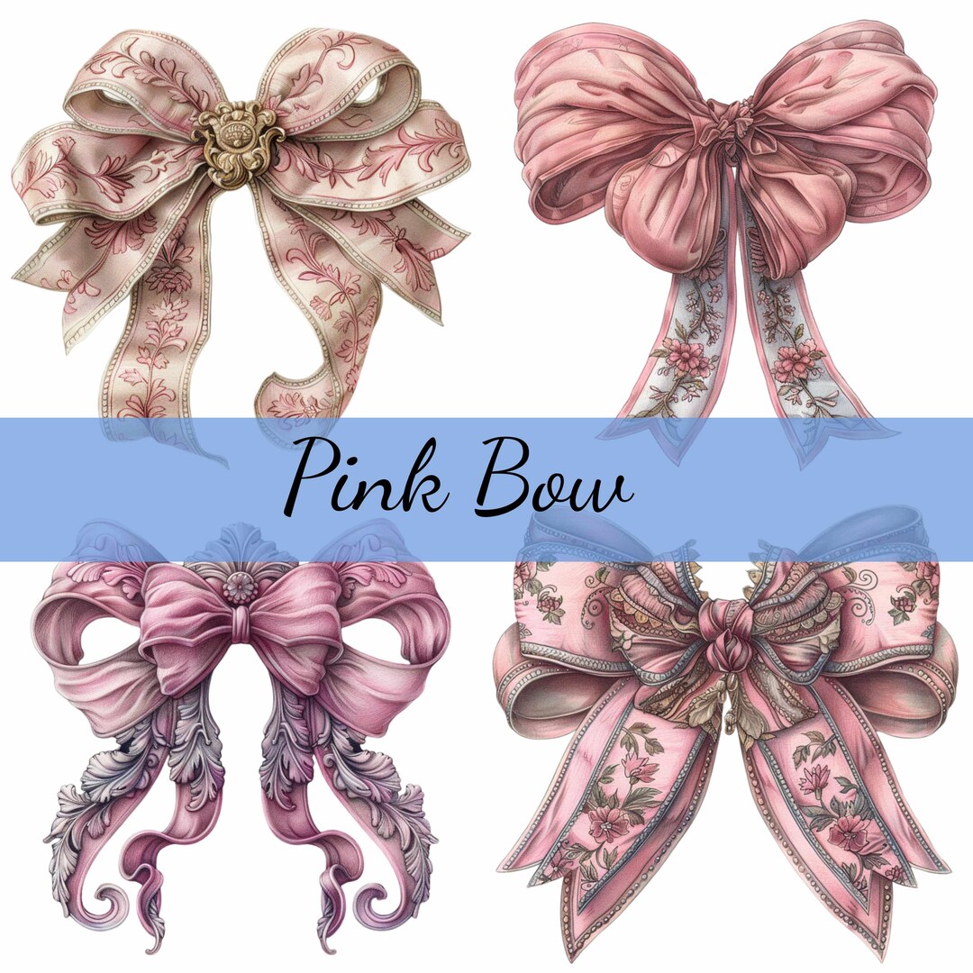 Pink Ornate Bow Clipart Bundle, 16 High-quality JPG, Craft Art, Card ...