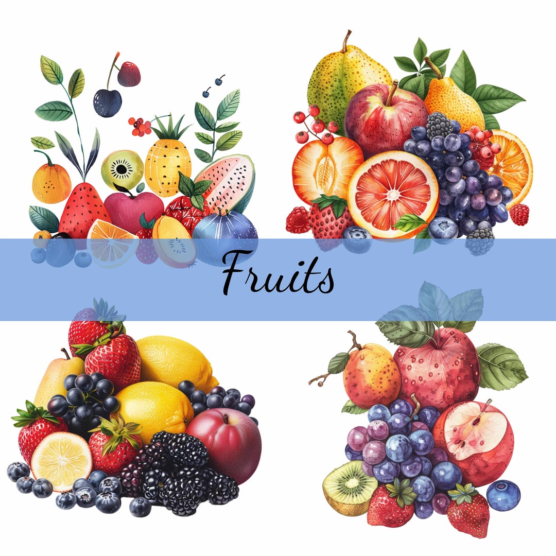 15 Fruit Bunch Pile Clipart Bundle, 15 High-quality JPG, Craft Art ...