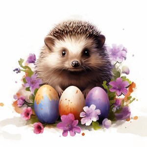 Easter Hedgehog With Easter Eggs Clipart Bundle, High-quality JPG ...