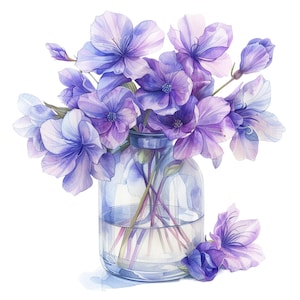 Purple Flowers in Vase Wildflowers Clipart Bundle, 16 High-quality JPG ...