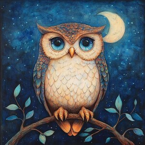 16 Owl in Moon Light Night Clipart Bundle, High-quality JPG, Craft Art ...