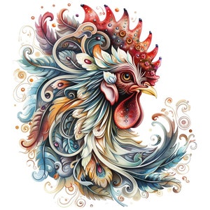 Whimsical Rooster Head Flowers Clipart Bundle, 16 High-quality JPG ...