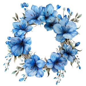 Wreath With Blue Flowers Clipart Bundle, 15 High-quality JPG, Craft Art ...