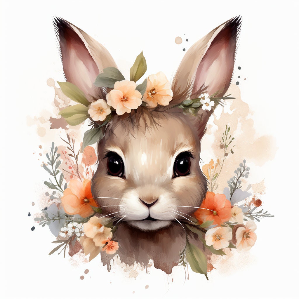 Boho Easter Bunny W Flowers Clipart Bundle, High-quality JPG, Craft Art ...