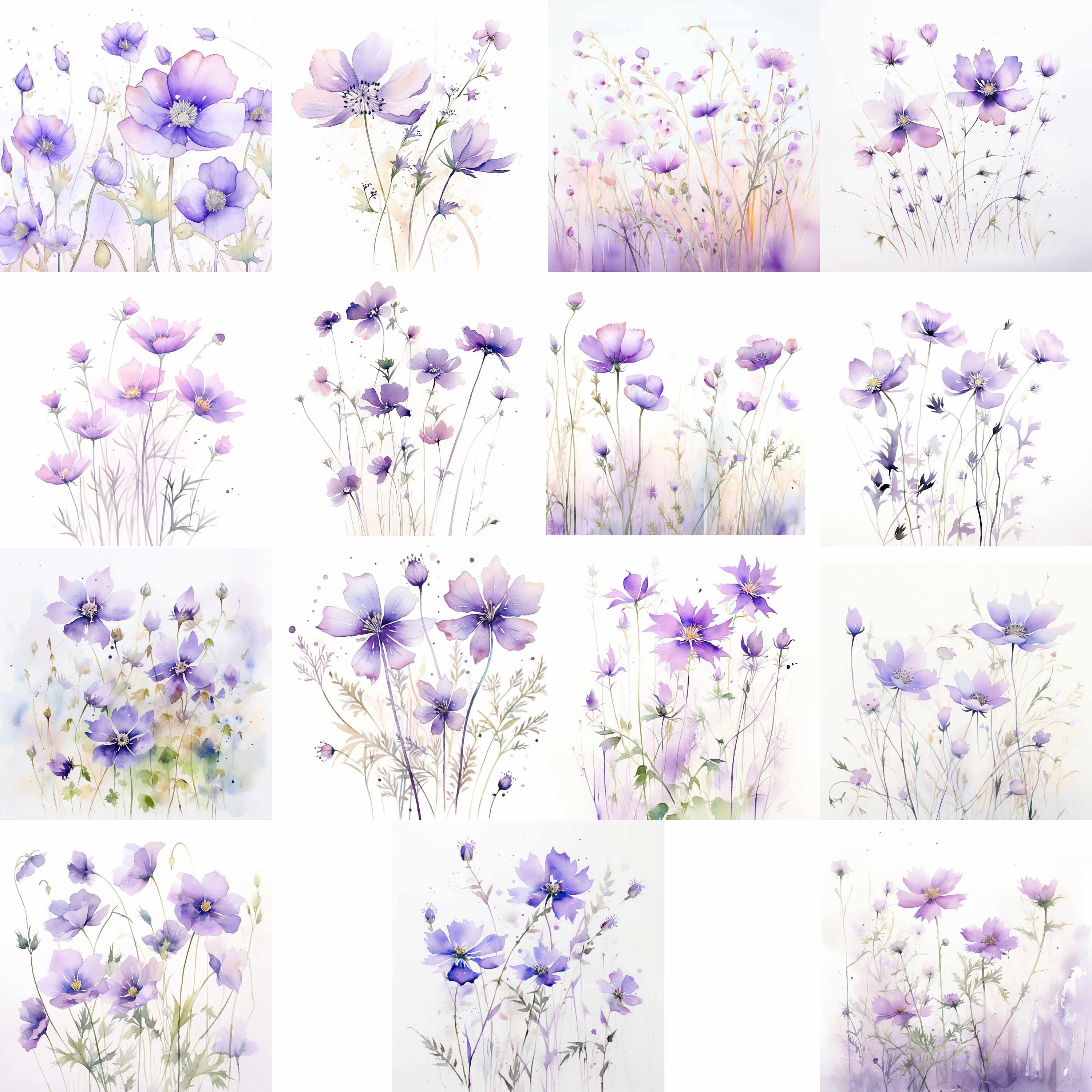 15 Purple Wildflowers Clipart Bundle, High-quality JPG, Craft Art, Card ...