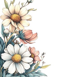 16 Boho Daisy Flower Border Frame Corner Clipart Bundle 16 Transparent ...