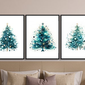 14 Boho Teal Christmas Tree Clipart Bundle, High-quality JPG, Card ...