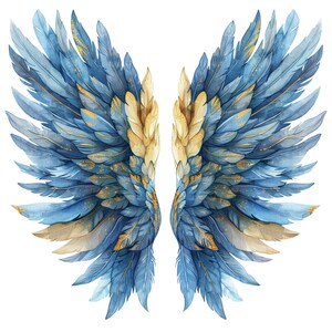 Blue and Gold Angel Wings Clipart Bundle, 16 High-quality JPG, Craft ...
