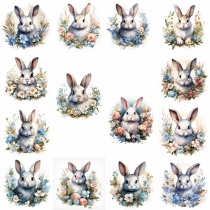 Easter Bunny Flower Wreath Clipart Bundle, High-quality JPG, Craft Art ...