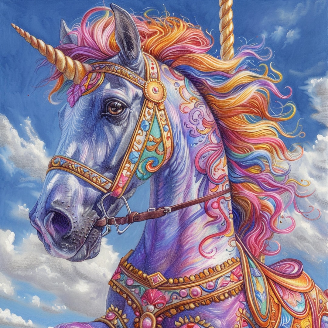 Carousel Horse Unicorn W Blue Sky Clipart Bundle, 15 High-quality JPG ...