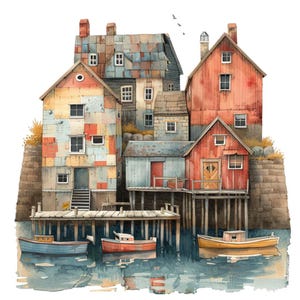 16 Folk Art Harbor Shops Clipart Bundle, 16 High-quality JPG, Craft Art ...