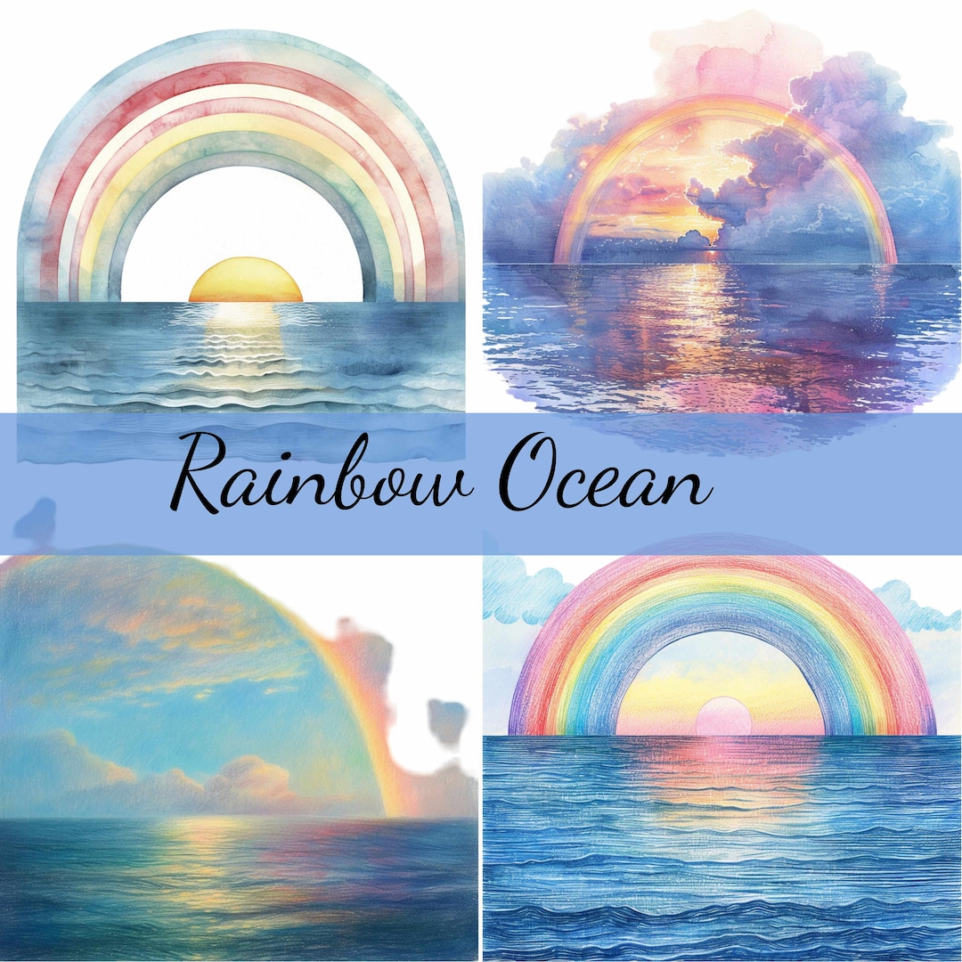 16 Rainbow Over the Ocean Clipart Bundle, 16 High-quality JPG, Craft ...