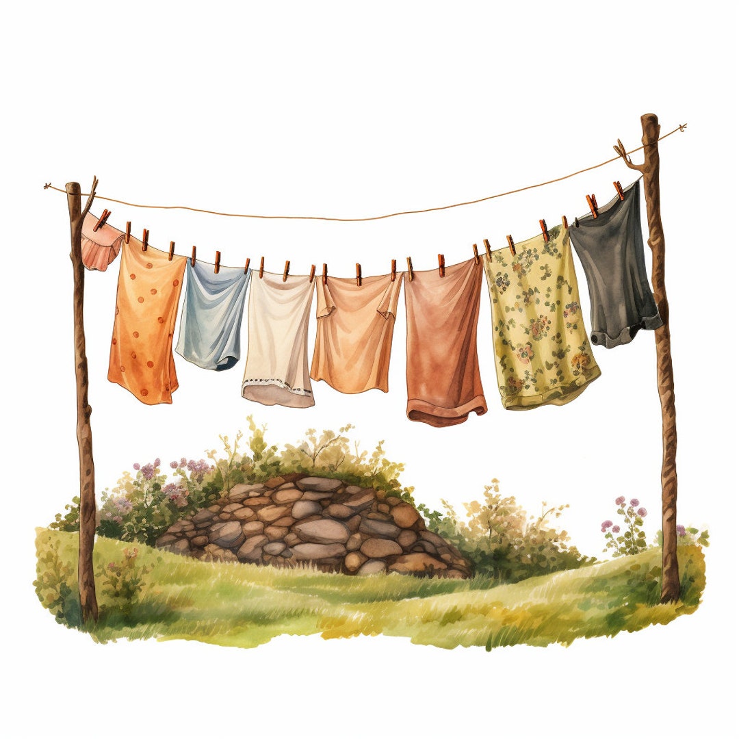 Clothesline Clothes Clipart Bundle, High-quality JPG, Craft Art, Card ...