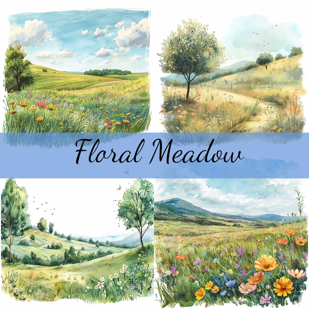 16 Flower Meadow in Spring Clipart Bundle, 16 High-quality JPG, Craft ...
