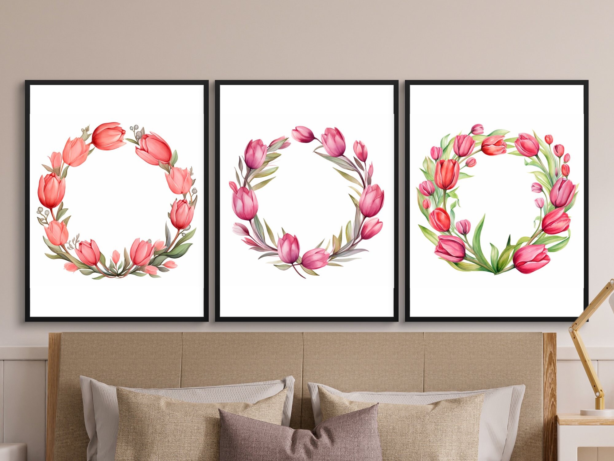 Pink Tulip Wreaths Clipart Bundle, High-quality JPG, Craft Art, Card ...