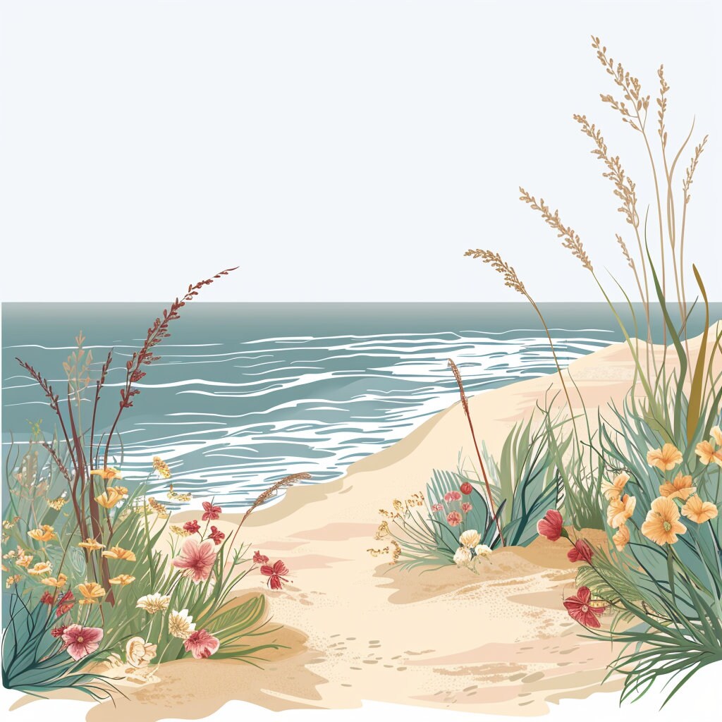 Beach With Flowers Waves Clipart Bundle, 16 High-quality JPG, Craft Art ...