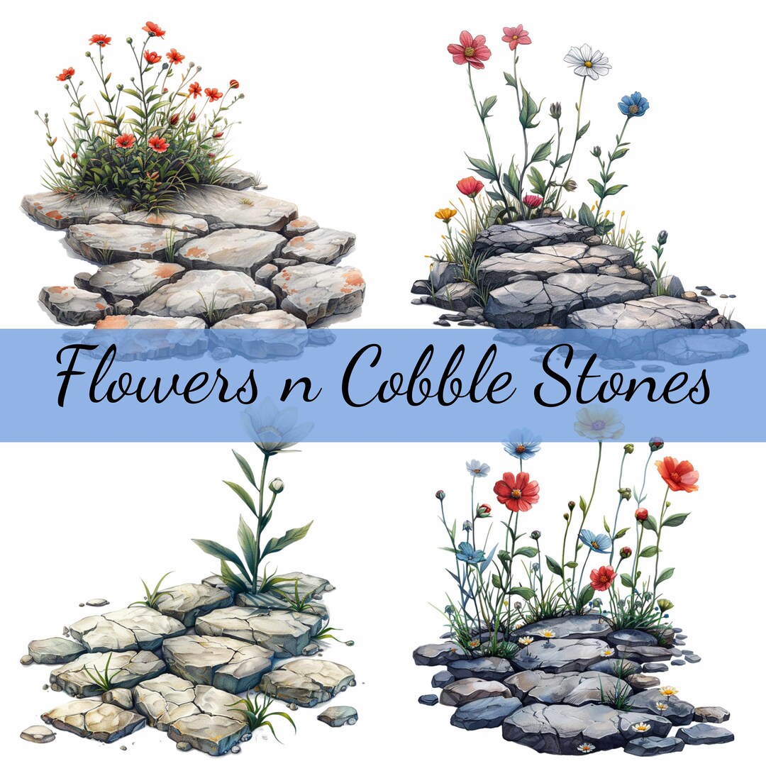 16 Flowers in Cobble Stones Clipart Bundle, 16 High-quality JPG, Craft ...
