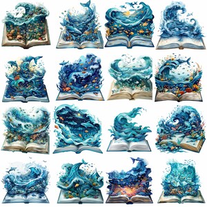 16 Open Book With Ocean Coming Out Clipart Bundle, High-quality JPG ...
