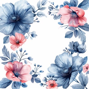 Flowers in a Square Frame Clipart Bundle, 16 High-quality JPG, Craft ...