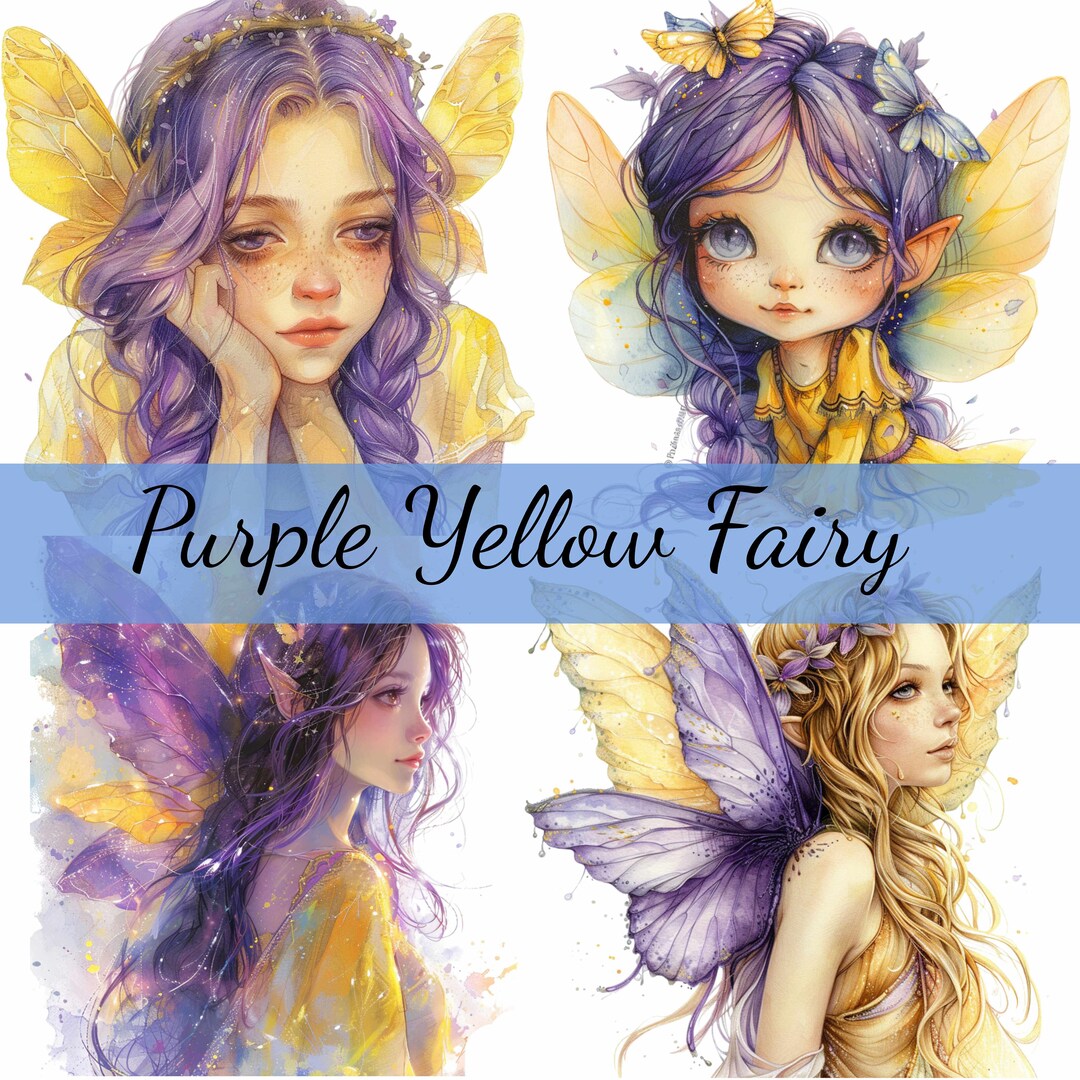 Purple and Yellow Fairy Princess Clipart Bundle, 16 High-quality JPG ...