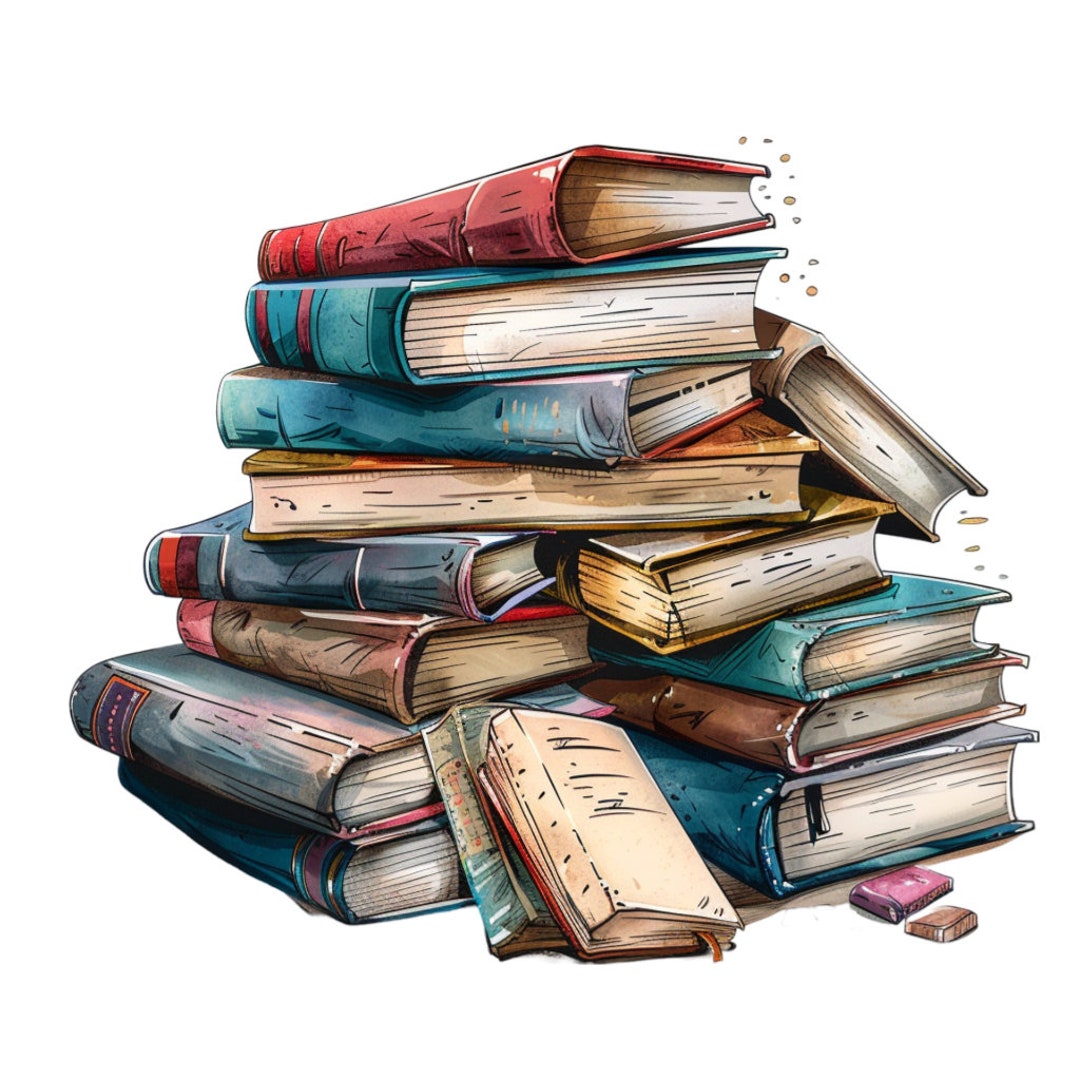 Messy Pile of Books Clipart Bundle, 16 High-quality JPG, Craft Art ...