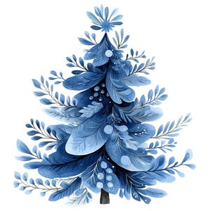 Folk Art Blue Christmas Tree 16 Clipart Bundle, Transparent PNG ...