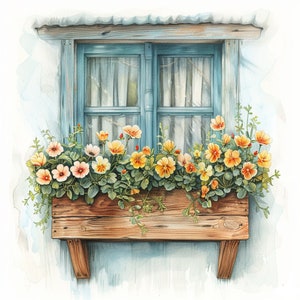 Window Box Flowers Clipart Bundle, 16 High-quality JPG, Craft Art, Card ...