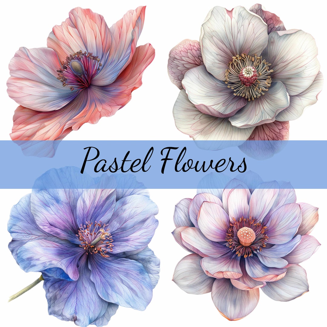Pastel Abstract Flowers Clipart Bundle, 16 High-quality JPG, Craft Art ...