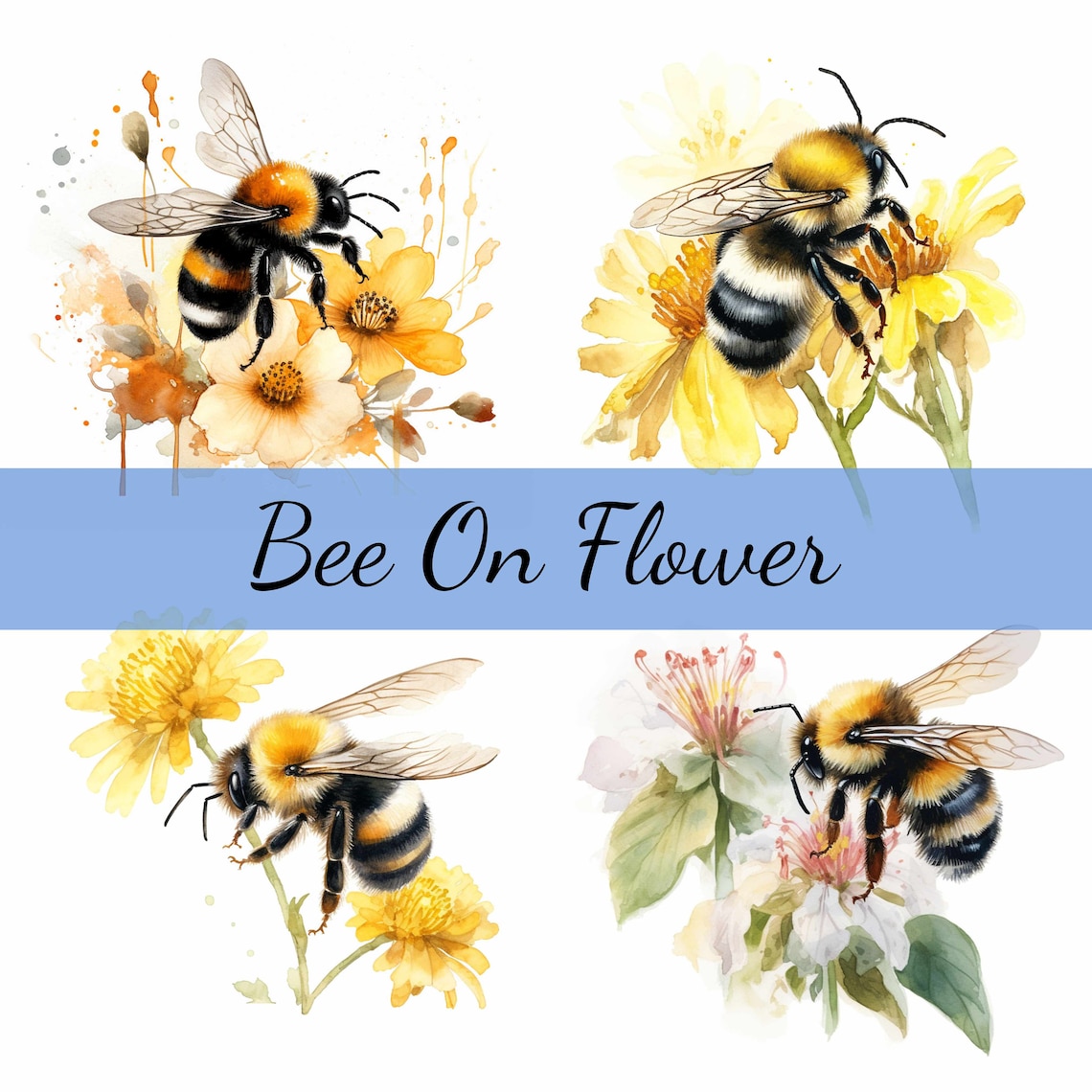 Bumblebee on Flower Clipart Bundle, High-quality JPG, Craft Art, Card ...