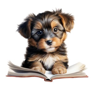15 Puppy Dog Reading Book Clipart Bundle, High-quality JPG, Craft Art ...