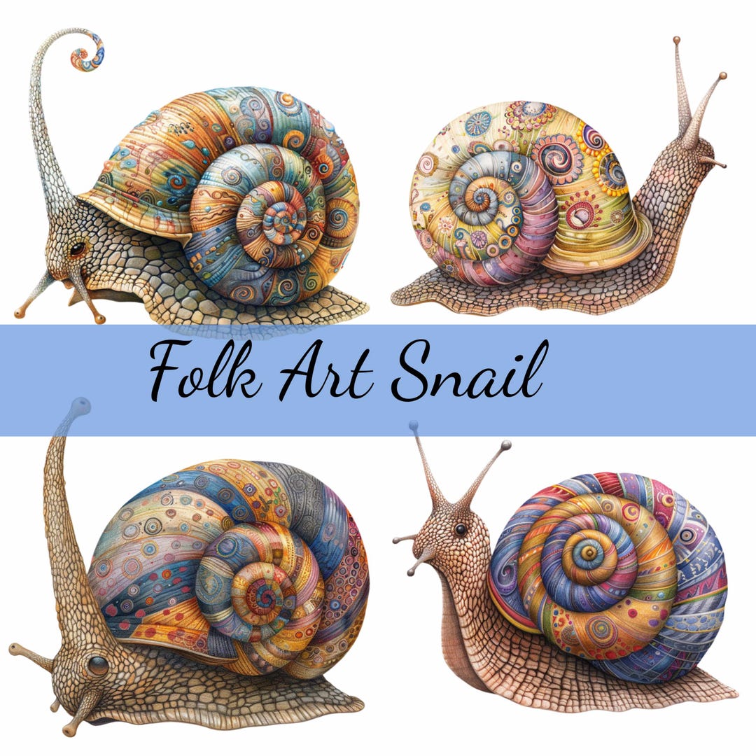 Snail Folk Art Clipart Bundle, 16 High-quality JPG, Craft Art, Card ...