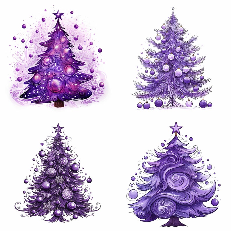 14 Purple Doodle Tree Clipart Bundle, High-quality JPG, Nursery Art ...