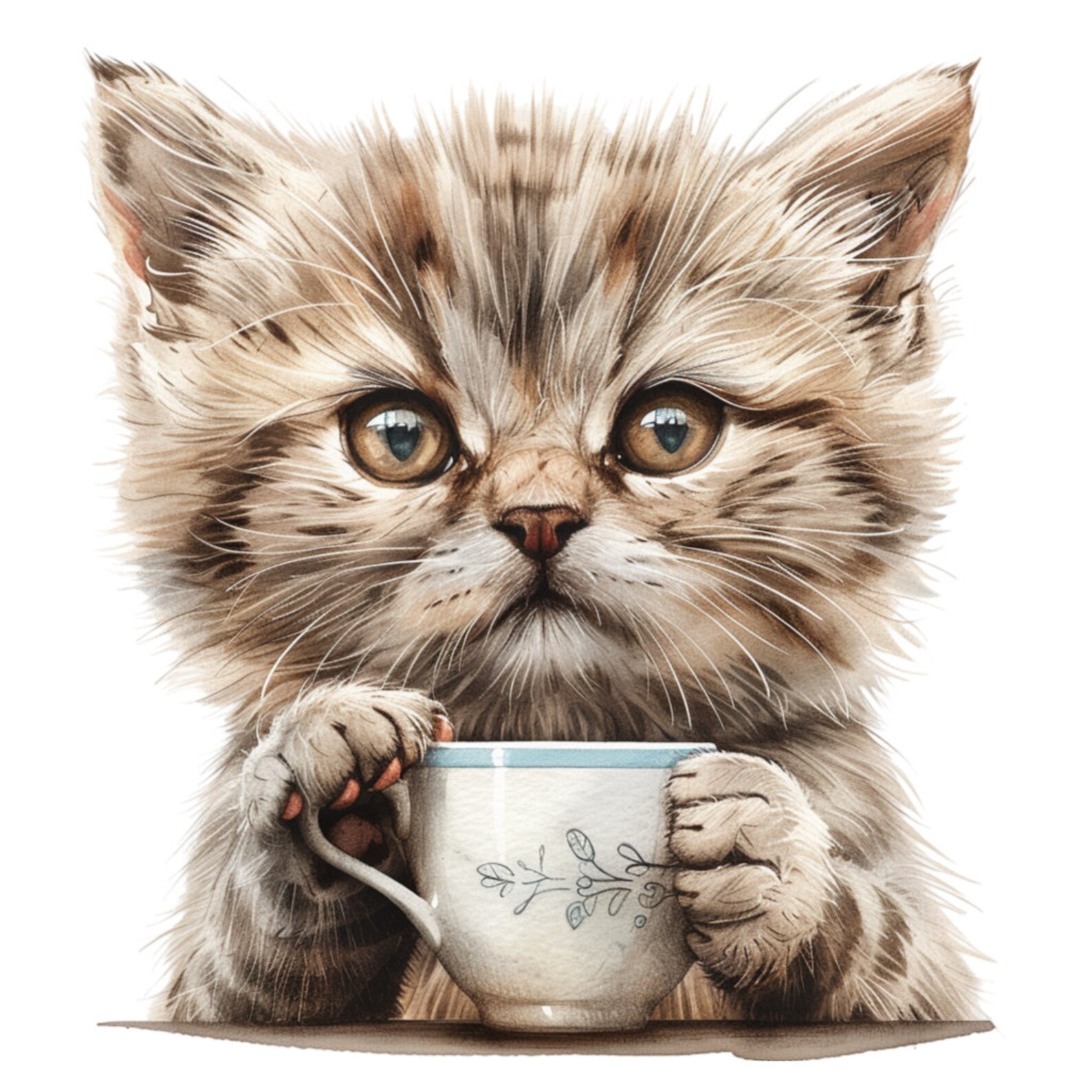 Cat With Tea Cup Coffee Mug Clipart Bundle, 16 High-quality JPG, Craft ...