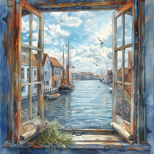 Harbor Boat View From Window Clipart Bundle, 16 High-quality JPG, Craft ...