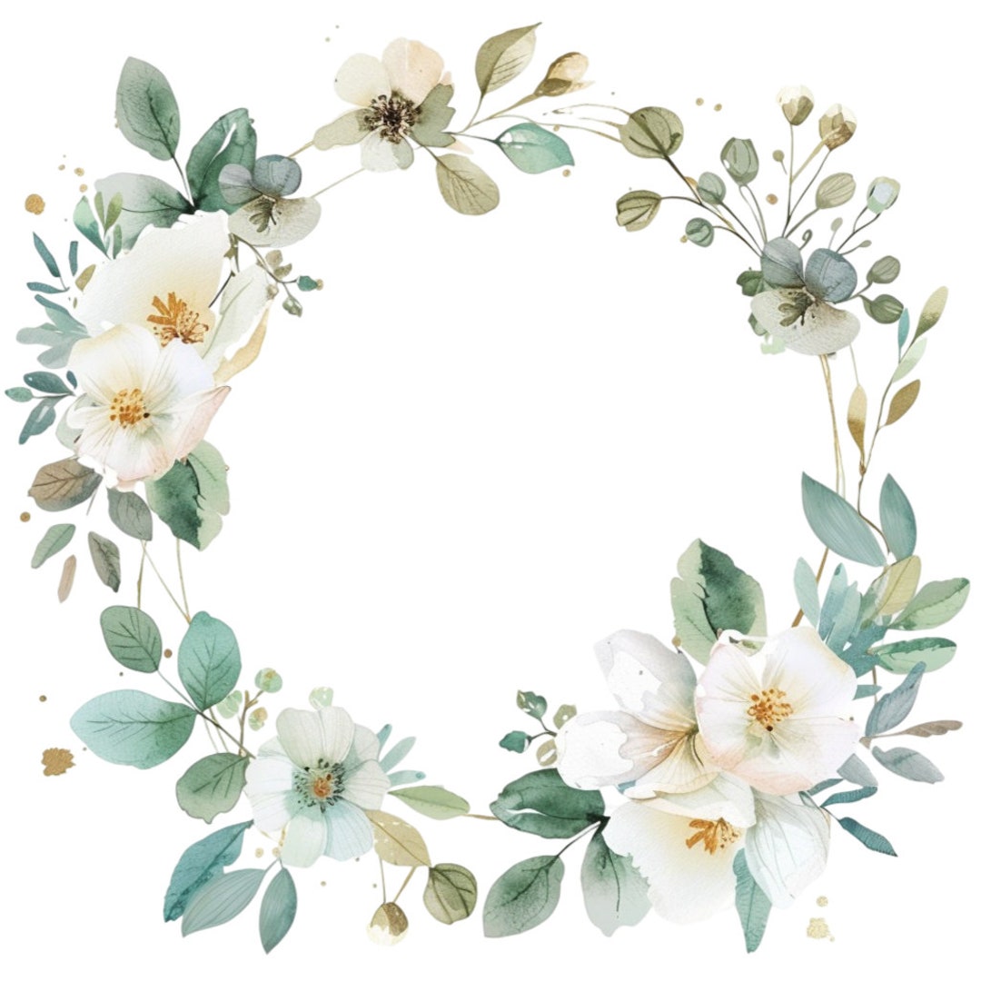 White Flower Wreath Frames Clipart Bundle, 16 High-quality JPG, Craft ...