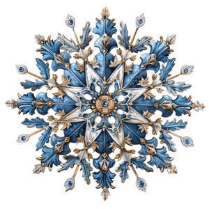 Snowflakes Blue and Gold Clipart Bundle, 12 High-quality JPG, Craft Art ...