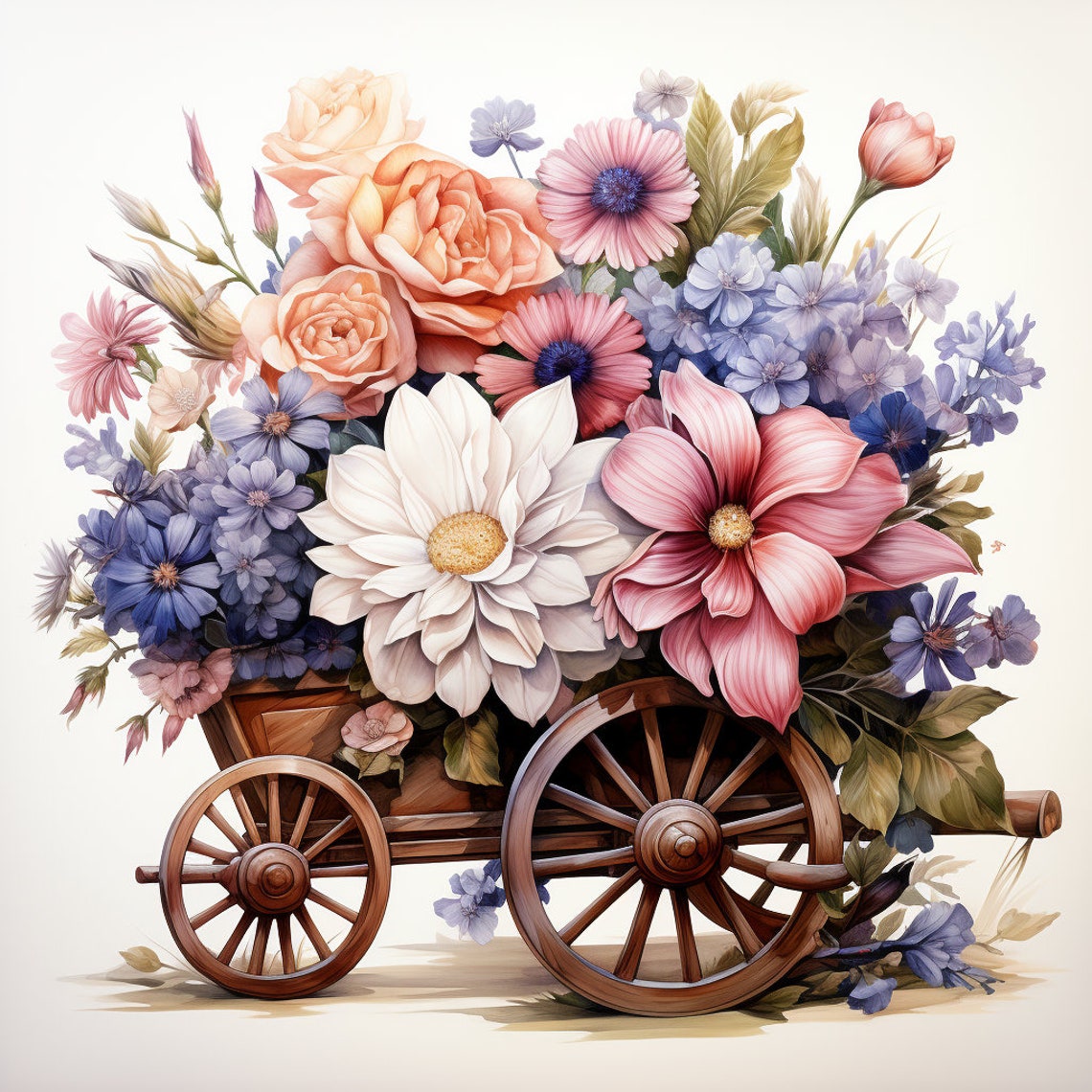 Flowers in Cart Wagon Clipart Bundle, High-quality JPG, Craft Art, Card ...
