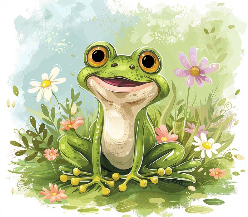 Cute Frog With Flowers Clipart Bundle, 12 High-quality JPG, Craft Art ...