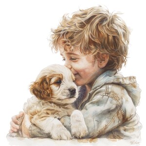 15 Boy With Puppy Dog Clipart Bundle, 15 High-quality JPG, Craft Art ...