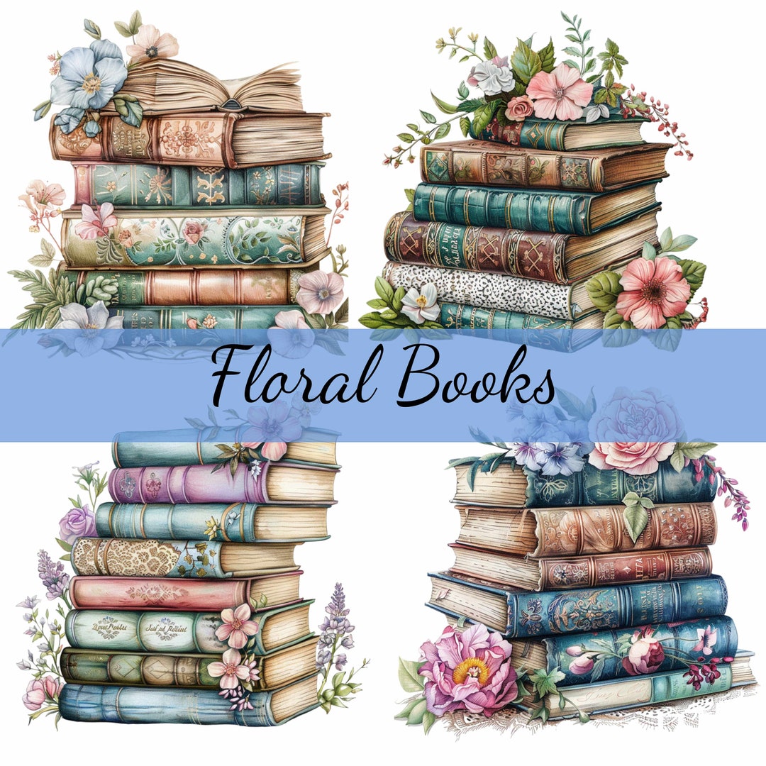 16 Stack of Floral Victorian Books Clipart Bundle, 16 High-quality JPG ...